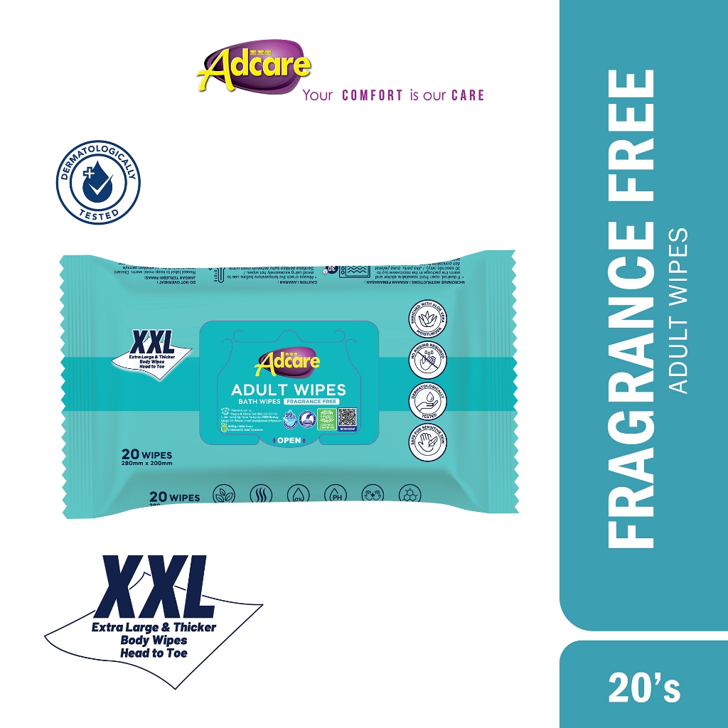 Adcare Adult/Bath Fragrance Free Wipes Wet Tissue Body Wipes (20's ...