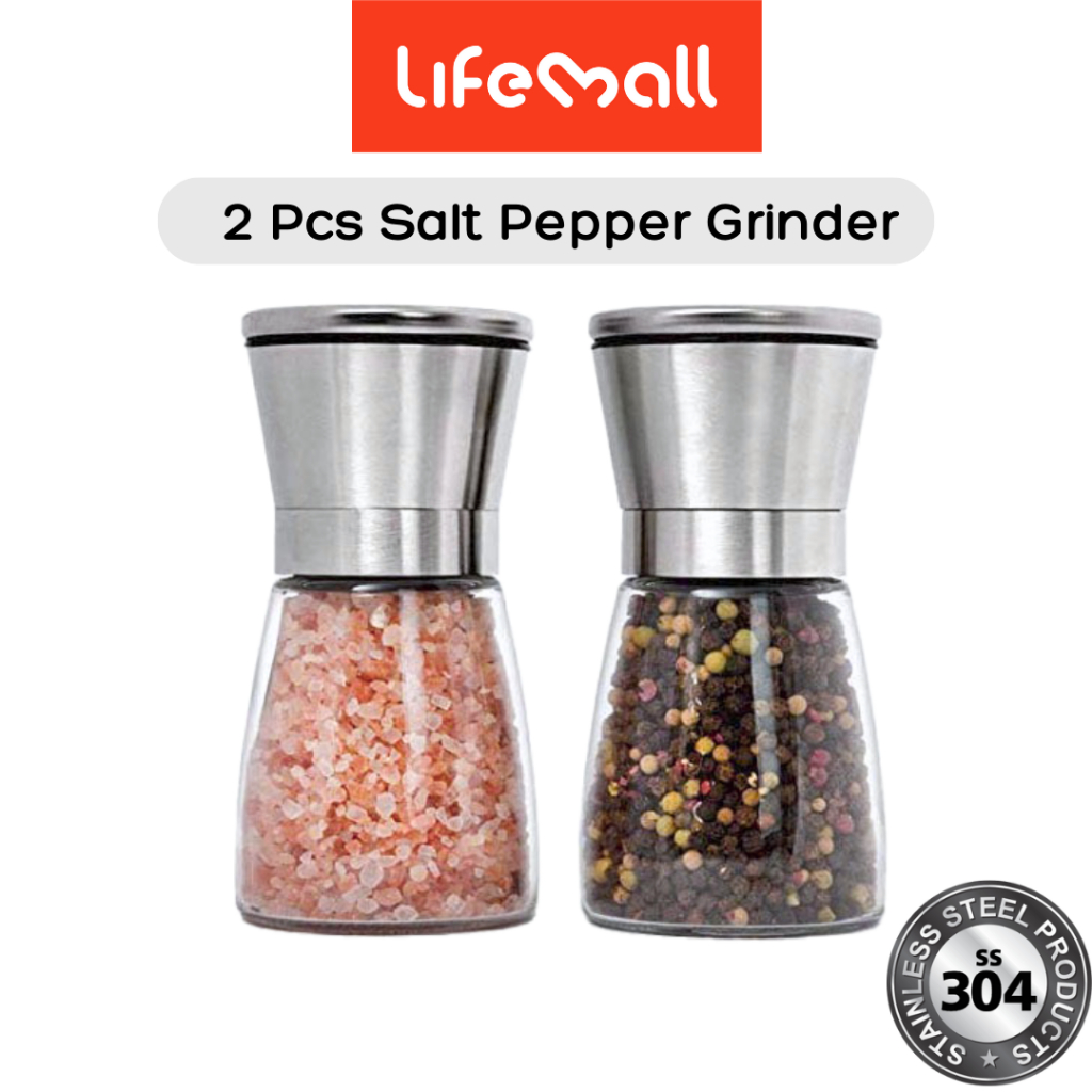 LifeMall - Set of 2 Salt Pepper Grinder Salt Dispenser Stainless Steel ...