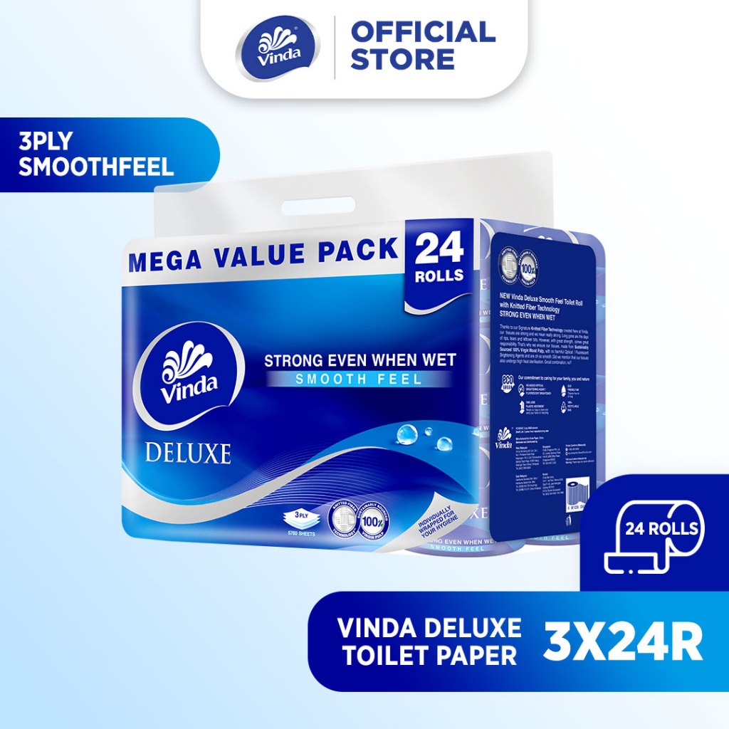 [Bundle Of 3] Vinda Deluxe Toilet Paper 3Ply Smooth feel 24R | Shopee ...