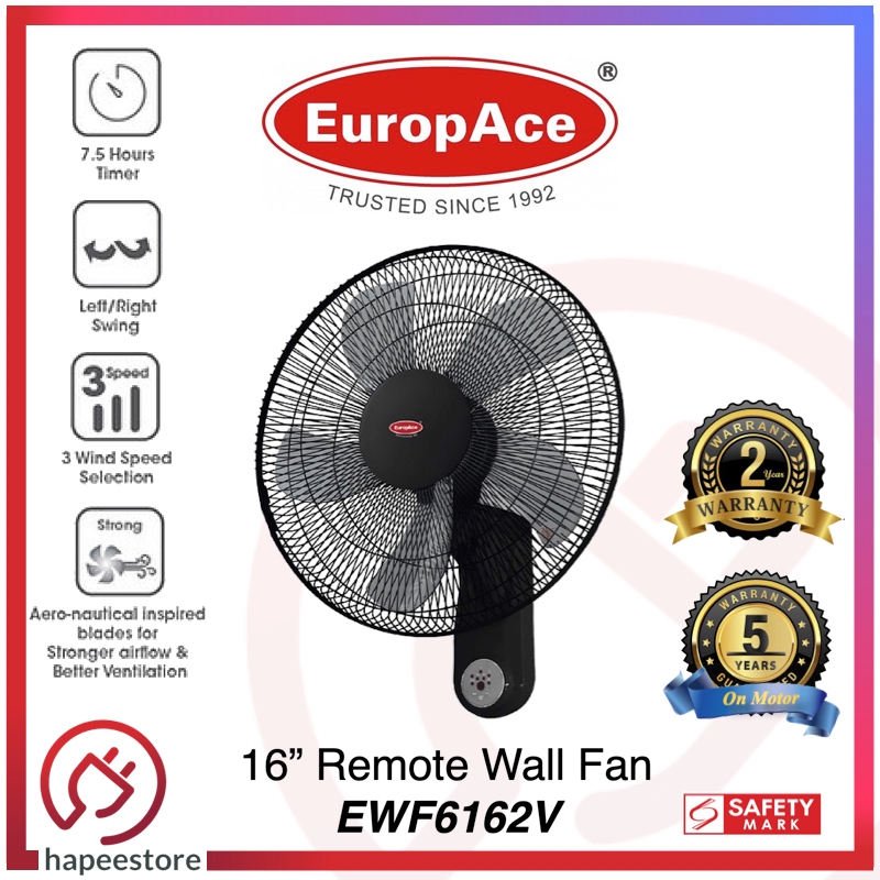 EuropAce 16" Wall Fan with Remote EWF 6162V EWF6162V (2 Years Warranty ...