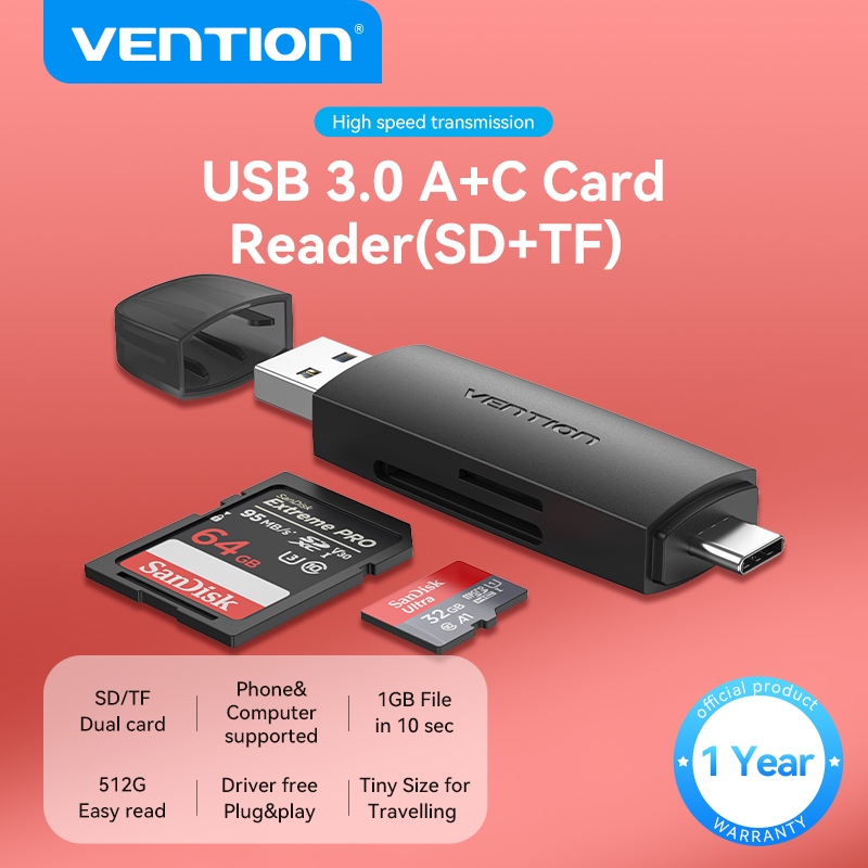 Vention Card Reader USB 3.0 Type C 512GB Fast Transmission 2 in 1 SD ...