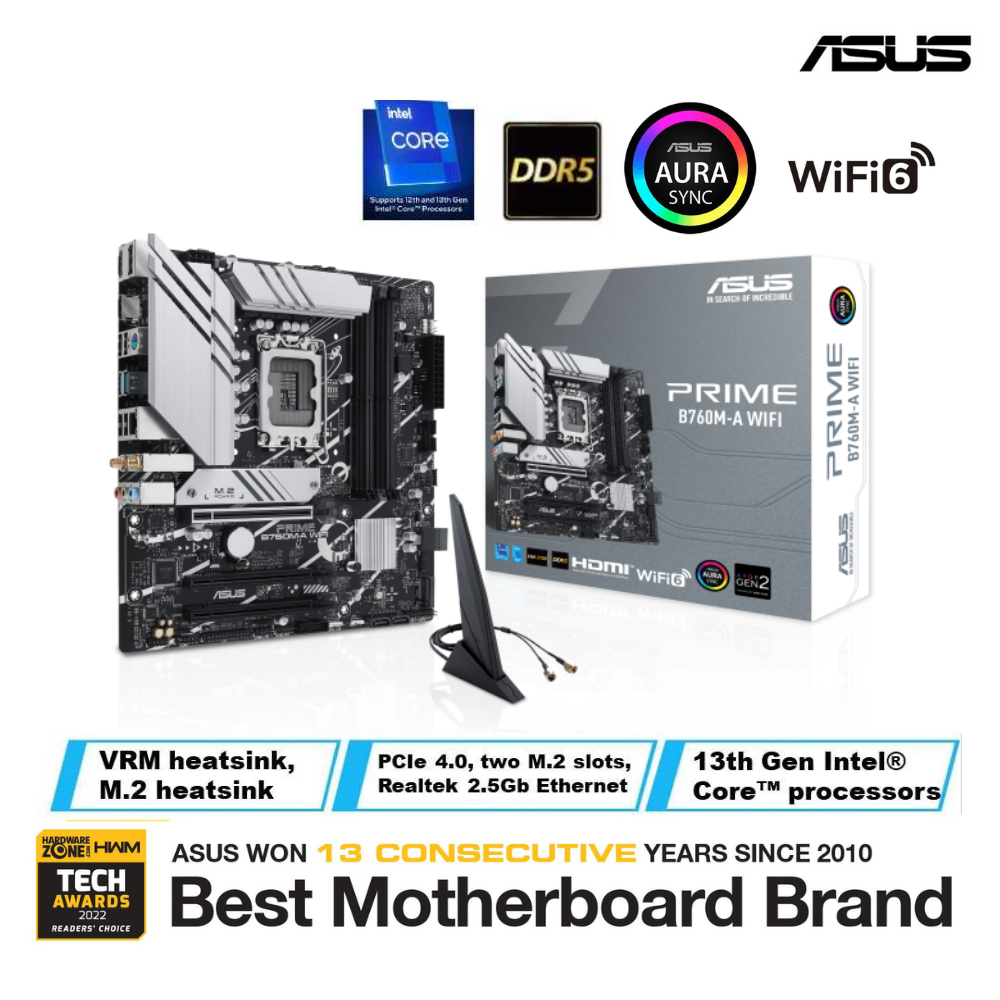 ASUS PRIME B760M-A WIFI Intel B760 LGA 1700 mATX motherboard - WiFi 6 ...