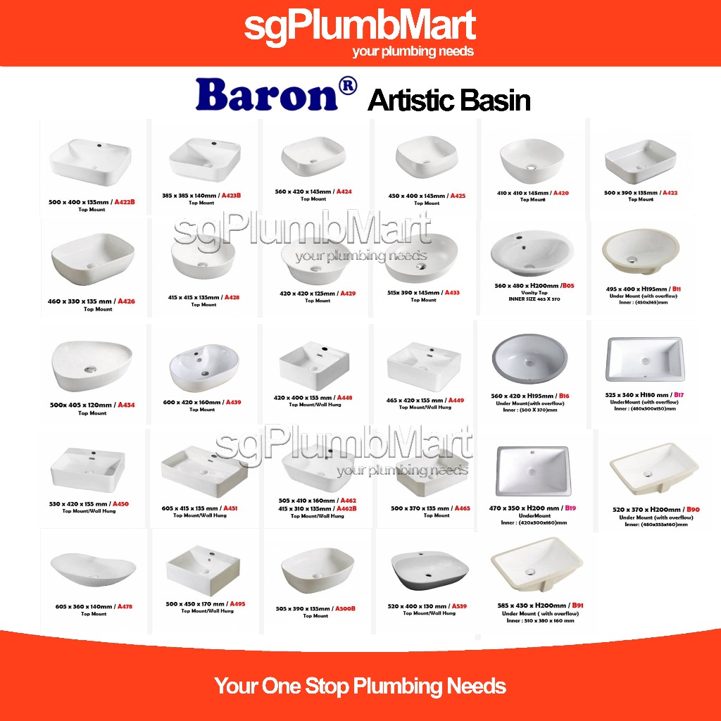 Baron Ceramic Basin Wall Hung/Top Mount Artistic Basin Multi Design ...