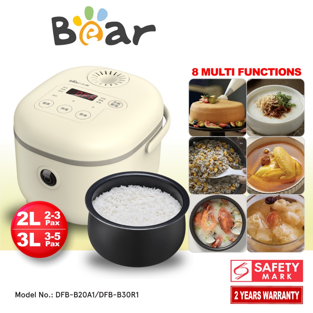 BEAR Rice Cooker Digital Multi Function Cooker 2L/3L, Mini Rice cooker (DFB-B20A1/DFB-B30R1 ...