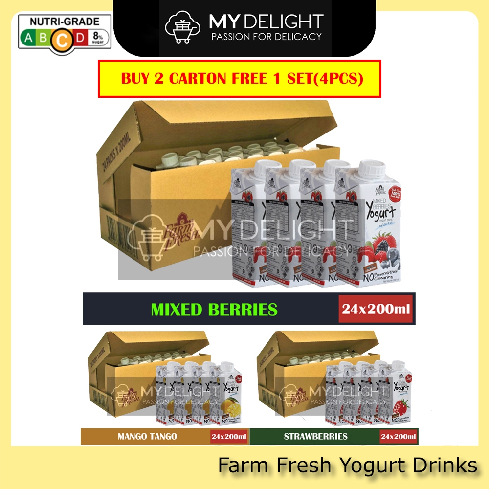 (24 x 200ml) Farm Fresh Yogurt UHT Drinks Mixed Berries Strawberry ...