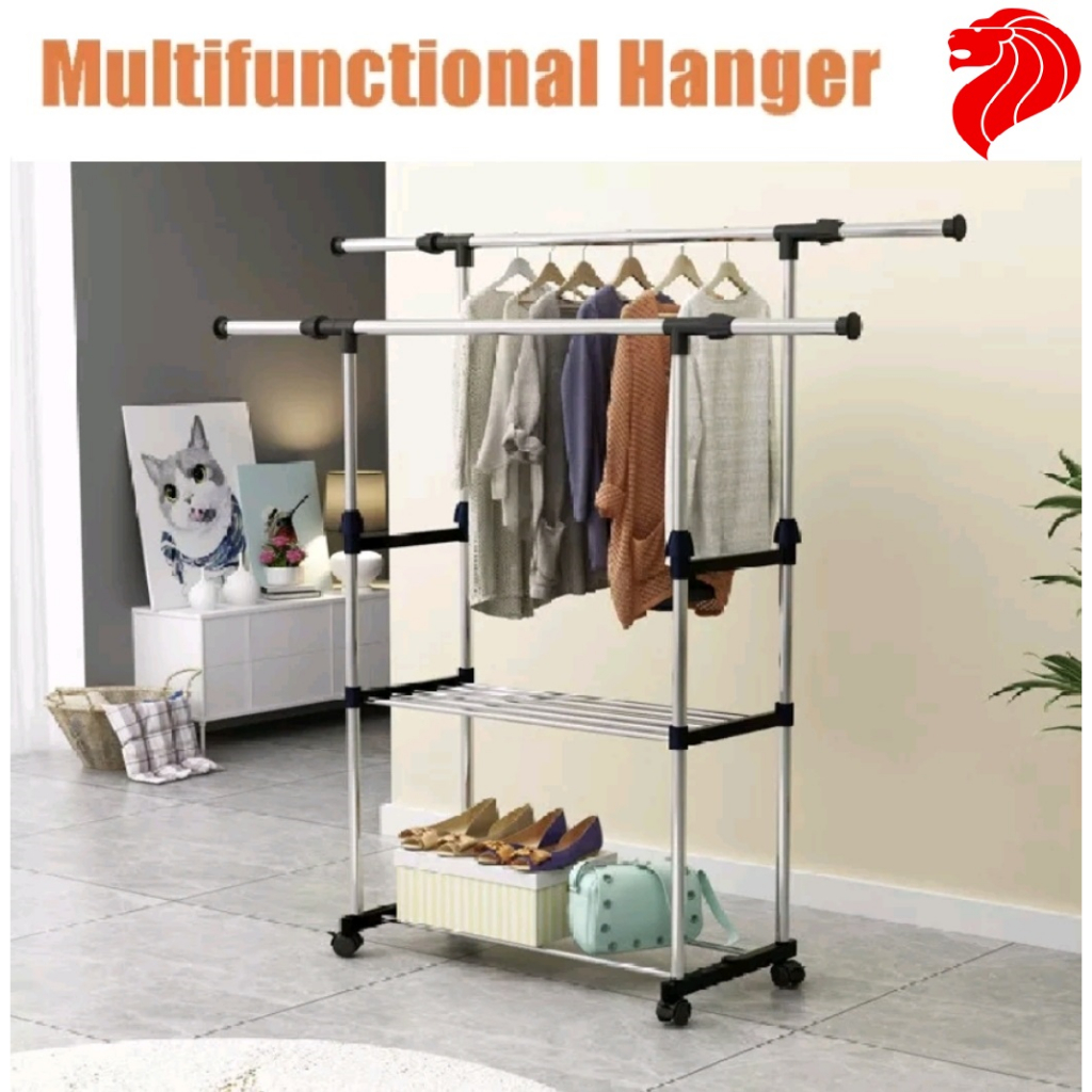 Adjustable Single & Double Pole Laundry Rack Multi Tiers Indoor Outdoor ...