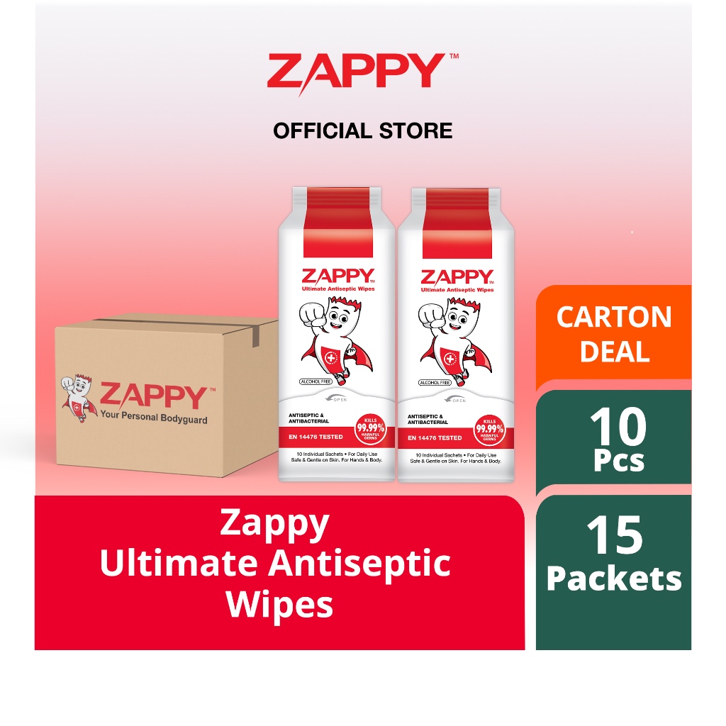 Zappy Ultimate Antiseptic Wet Wipes 10s (5packets or carton deals 15 ...
