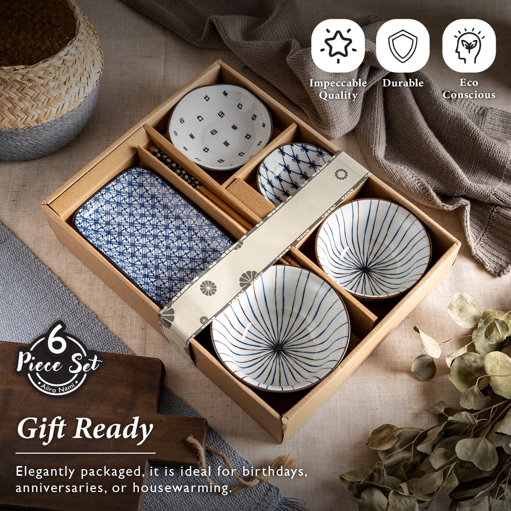 Table Matters - Aiiro Nami / Aiiro Sen Assorted 6PCS Dinnerware Box Set ...