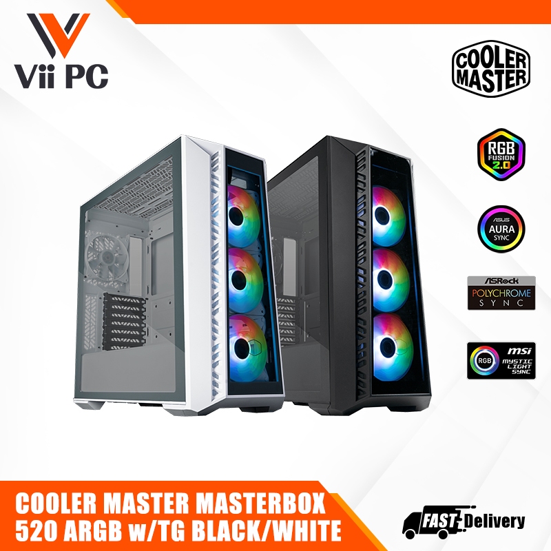 Cooler Master MASTERBOX 520 ARGB ATX PC Case With TG BLACK/WHITE ...