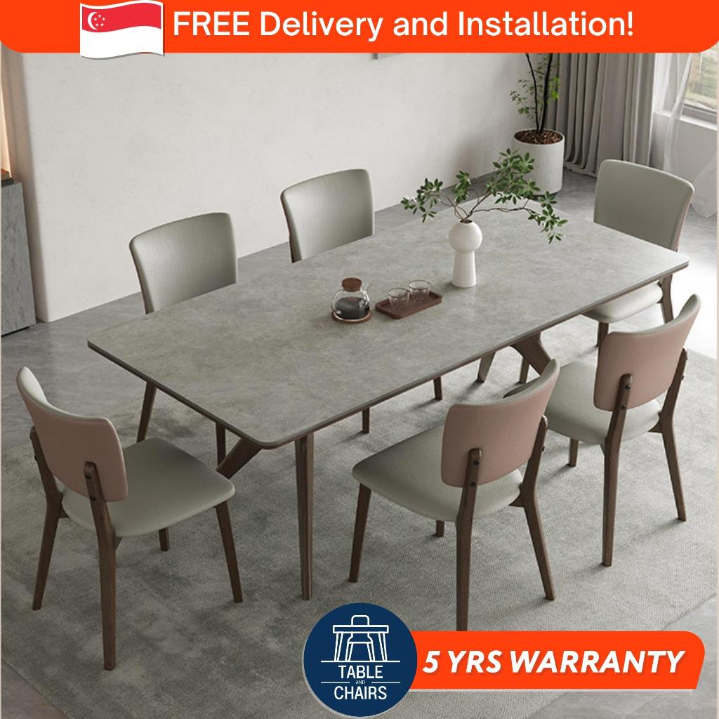 [SG] Rectangular Wooden Dining Table Set | Sintered Marble & Chairs | 1 ...