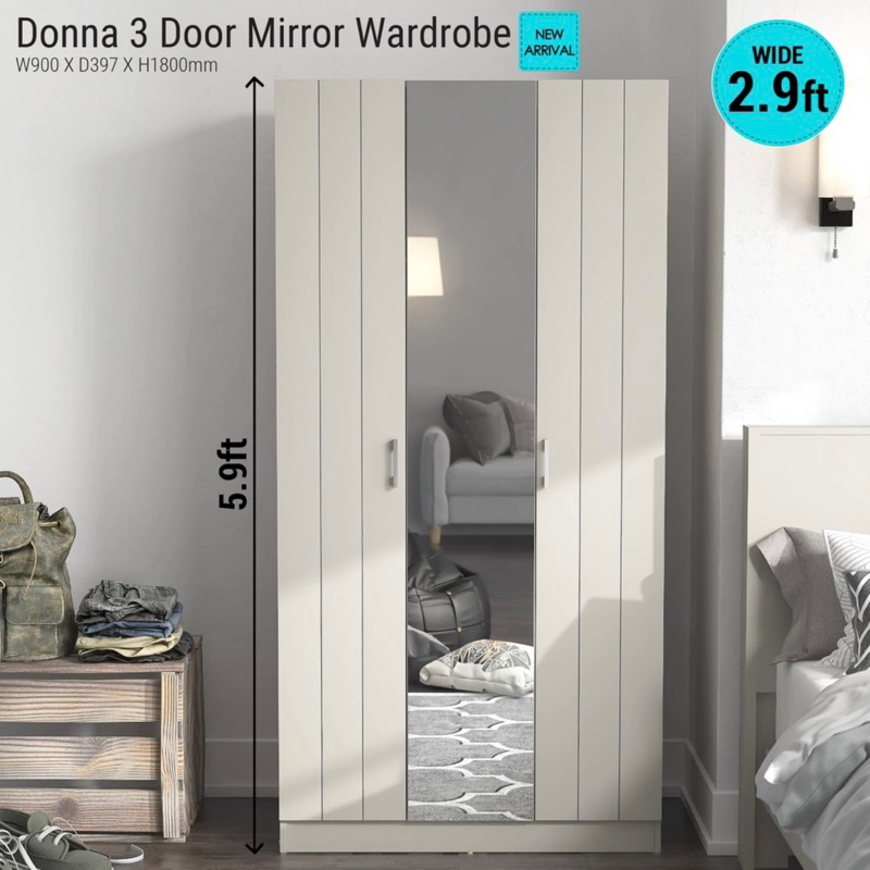 Luxe: Donna 3 Door Mirror Wardrobe | Storage Cabinet Organiser ...