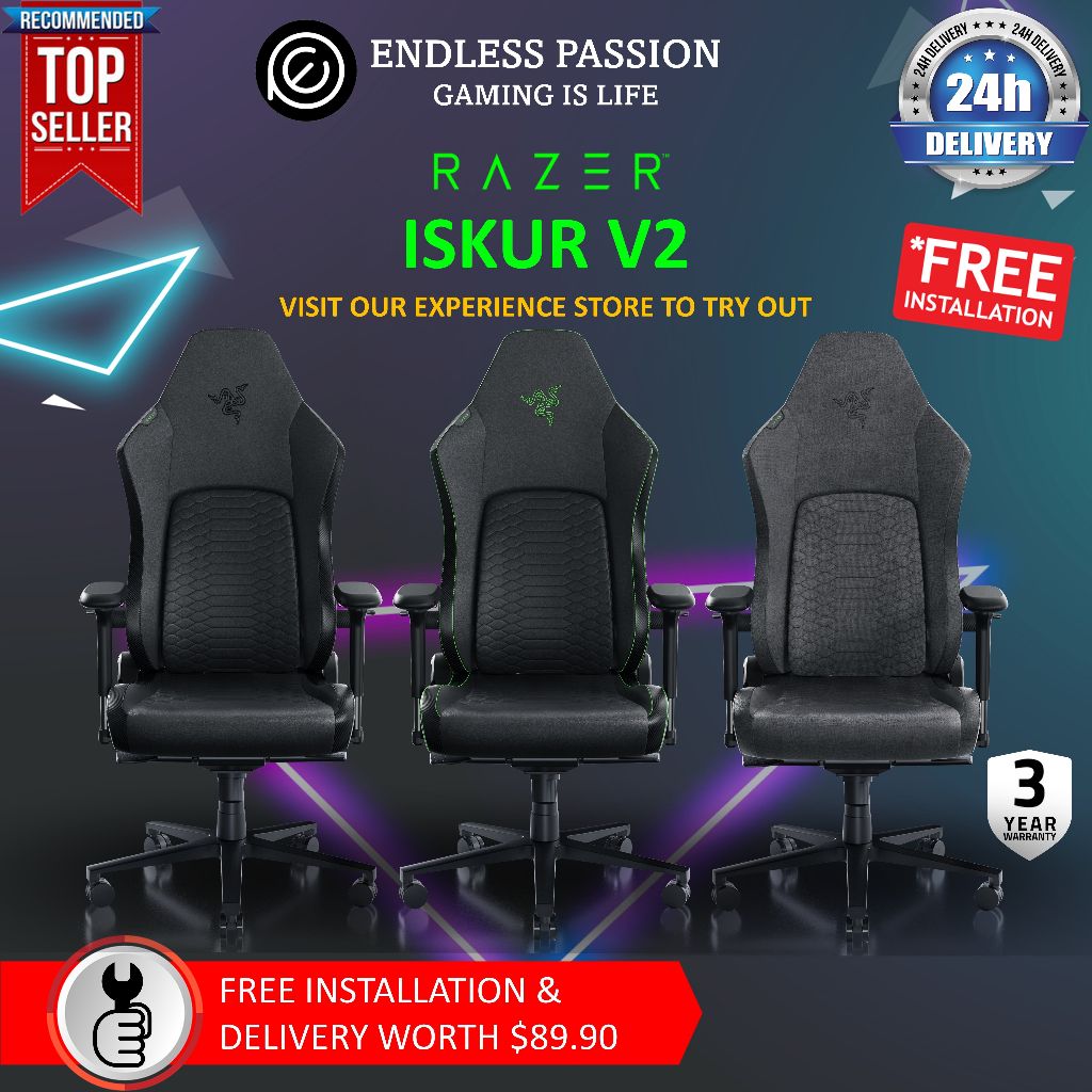 Razer Iskur V2 - Gaming Chair with Built-In Lumbar Support | Shopee ...