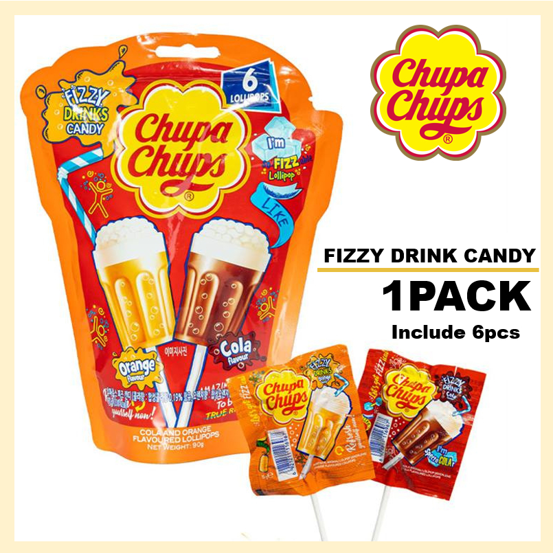 [CHUPA CHUPS] Fizzy Drinks Candy 6pieces Fizzy Lollipops 90g (Coke+Orange flavor) | Shopee Singapore
