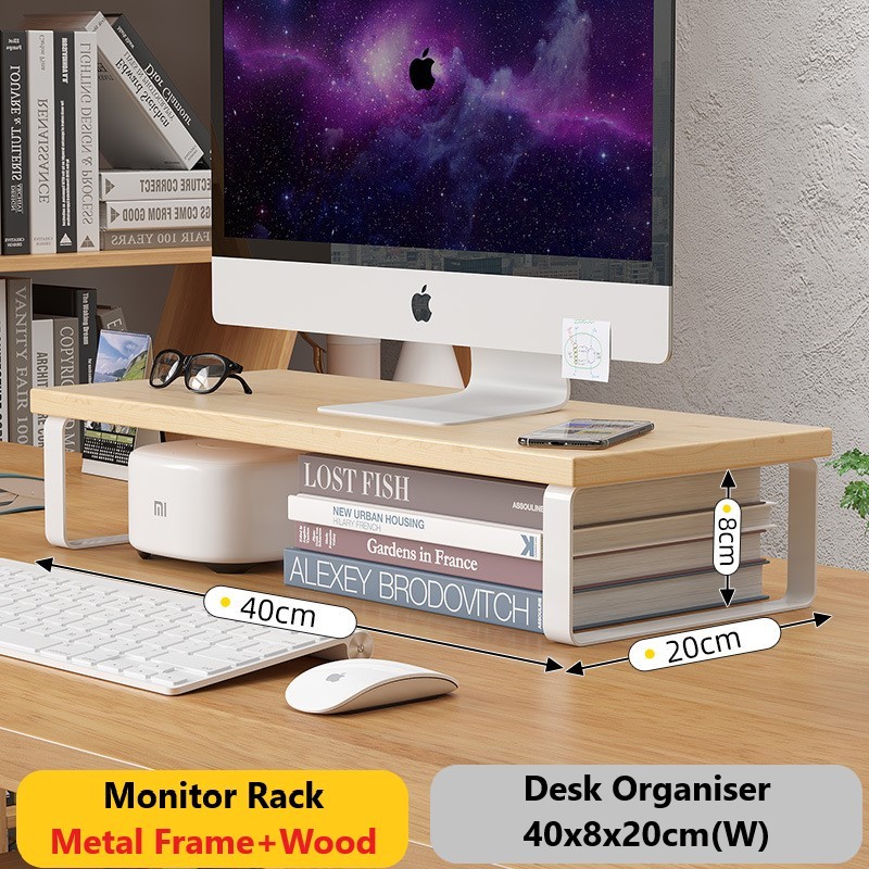 Desktop Monitor Rack Wooden Desktop Monitor Stand Metal Frame with wood ...