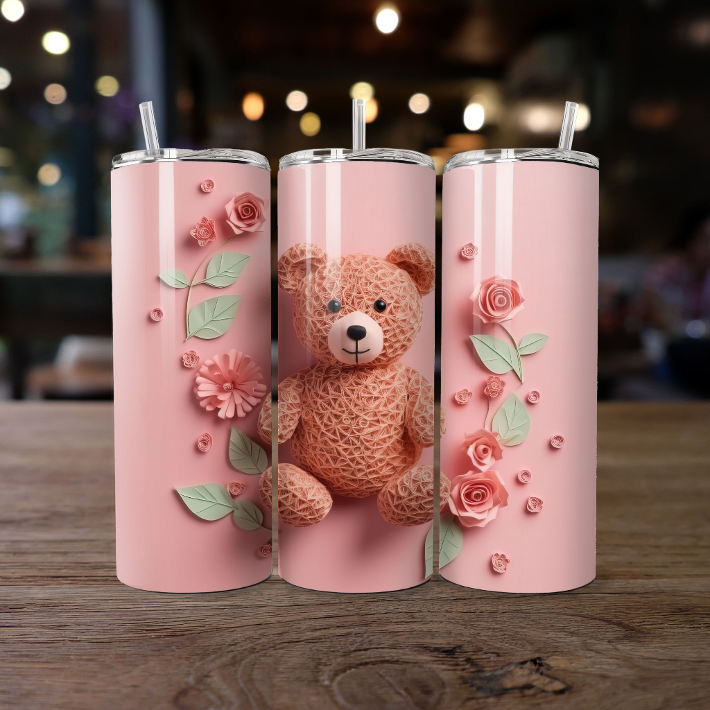 20 Oz Skinny Tumbler | 590ml | Stainless Steel Thermal | Bear Design ...
