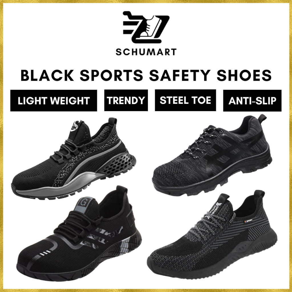 Black Fashionable Sports Safety Shoes Latest Design Steel Toe Anti Slip ...