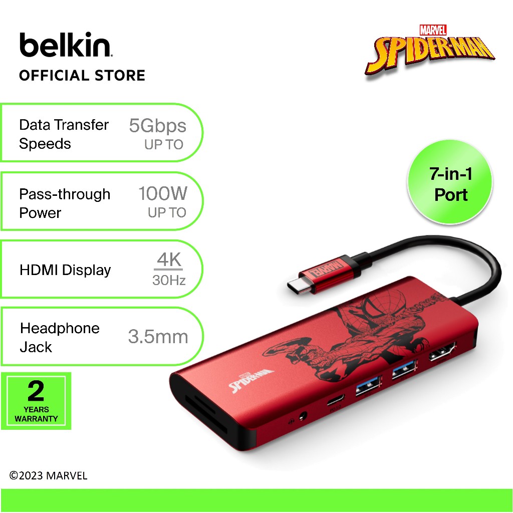 Belkin AVC009qcRD-DY Marvel Spiderman Series Connect USB-C 7-in-1 ...