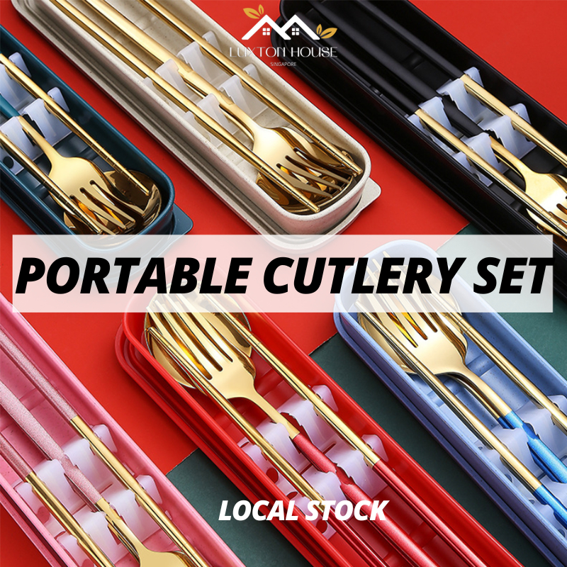 {SG} 4PCS Cutlery Set Stainless Steel Spoon Chopsticks Fork and Spoon ...