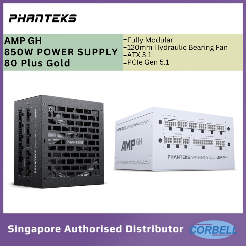 PHANTEKS AMP GH 850W fully modular power supply PCIe Gen 5.1 | 12V-2×6 cable (Black/White) [PH ...