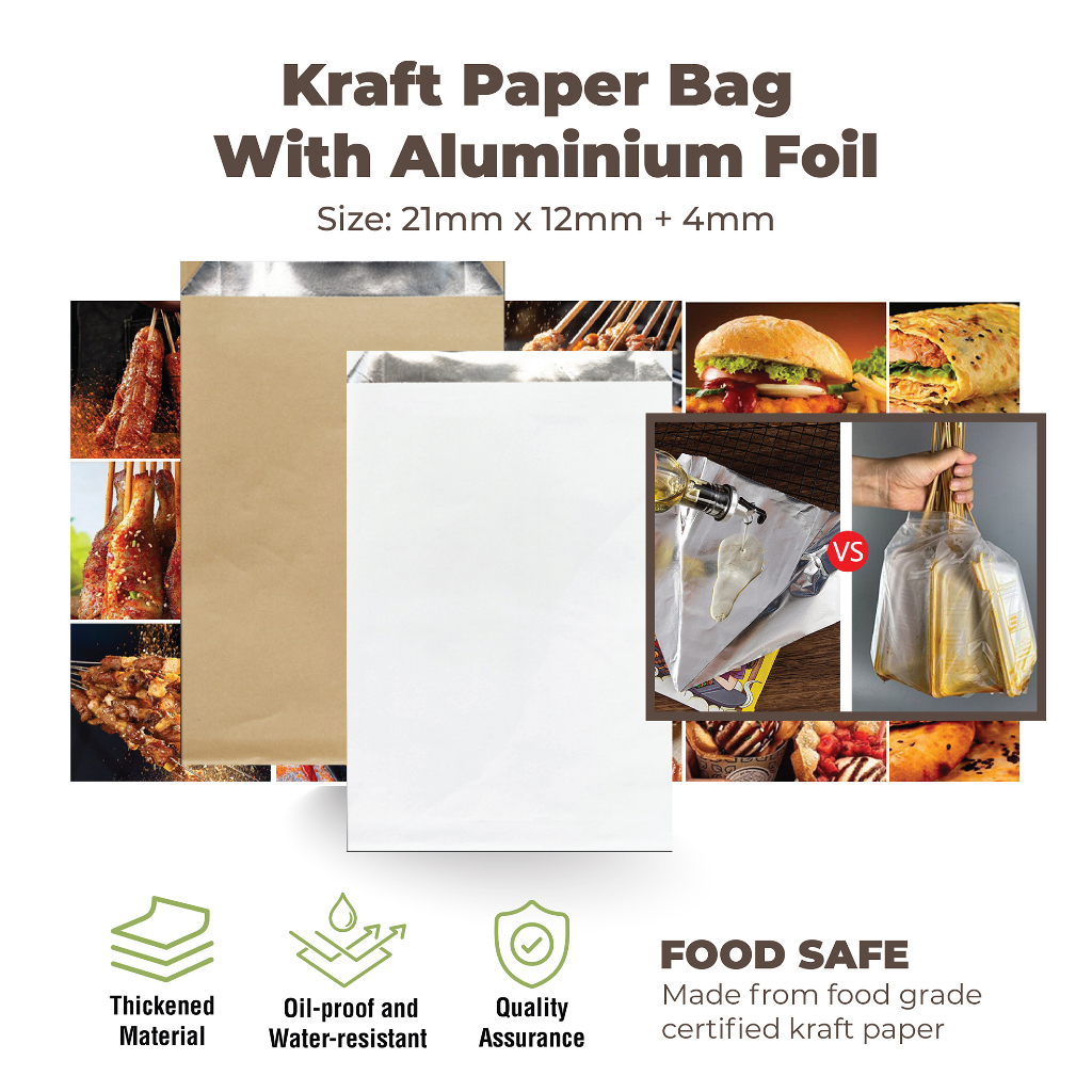 Kraft Paper Bag With Aluminium Foil (20pcs/pkt) | Shopee Singapore