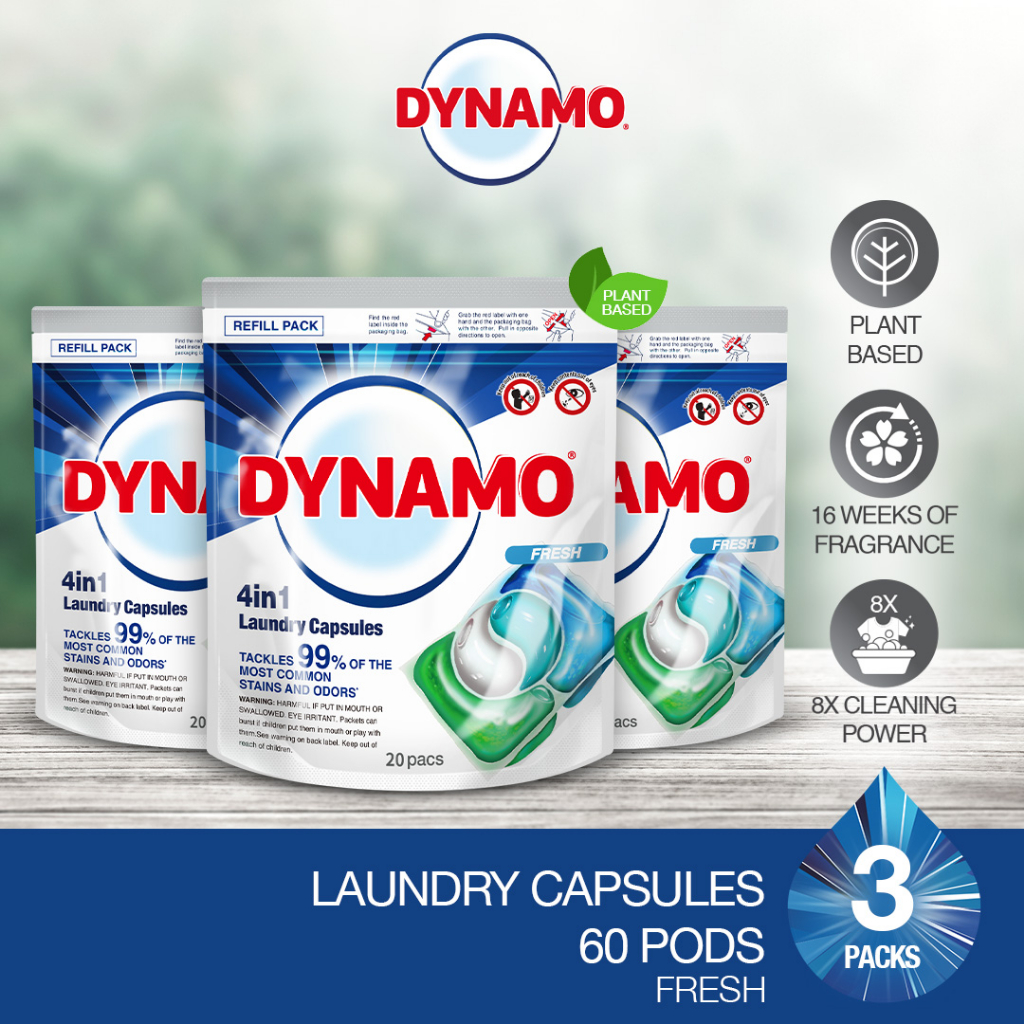 DYNAMO 4in1 Plant-Based Laundry Capsules Refill 20 Pods x 3 Packs ...