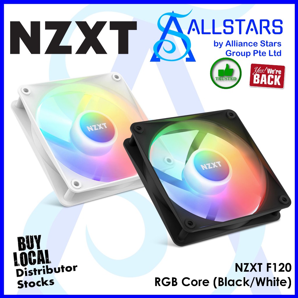 NZXT F120 RGB Core (Black/White) 120mm Dual-Sided RGB Fan (RF-C12SF-B1 ...