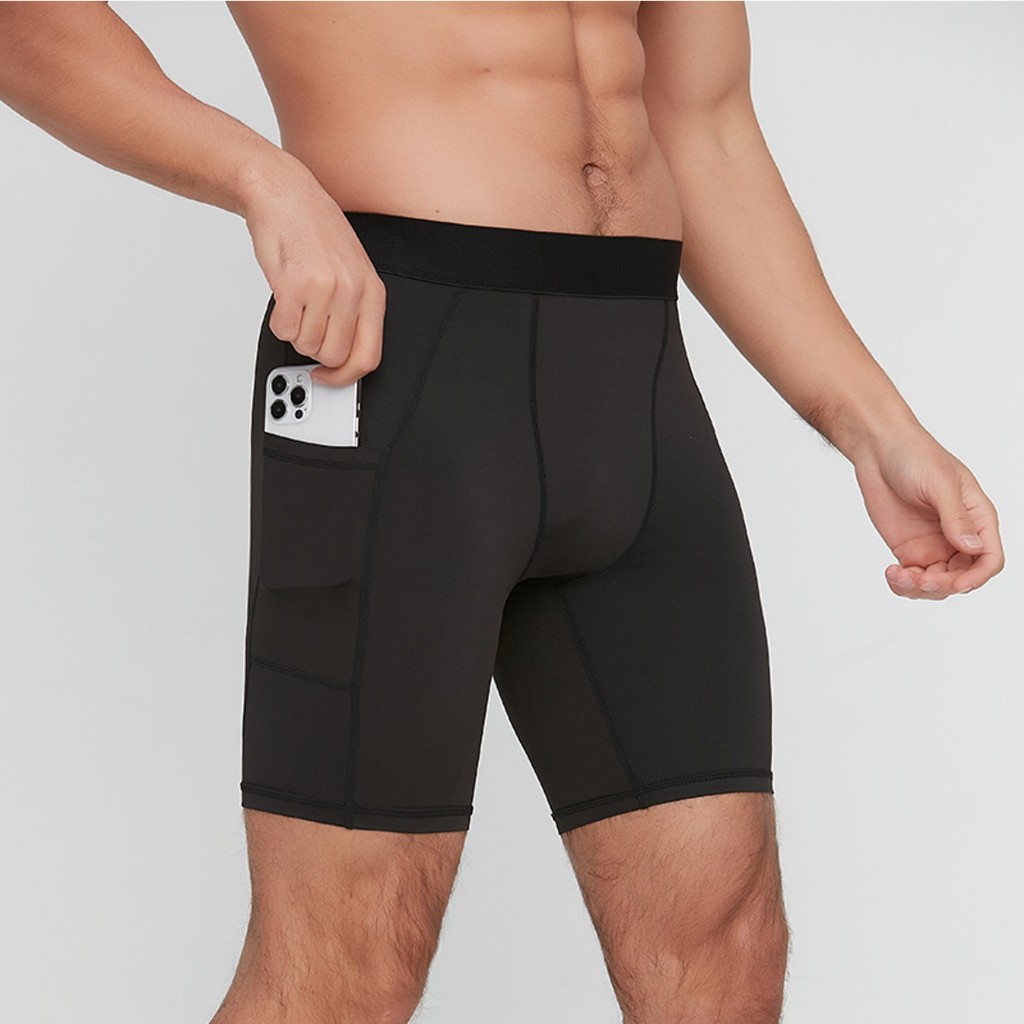 (Local) Men Pocket Plain Color Compression Shorts Tights Pants with ...