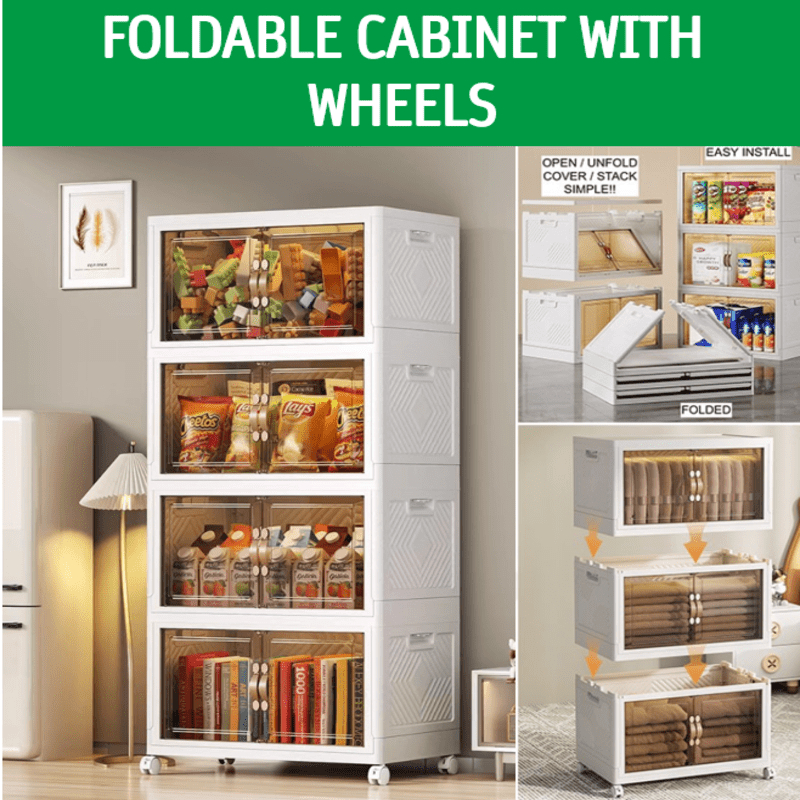 SG Seller 65cm Width Foldable Cabinet With Wheels Foldable Storage ...