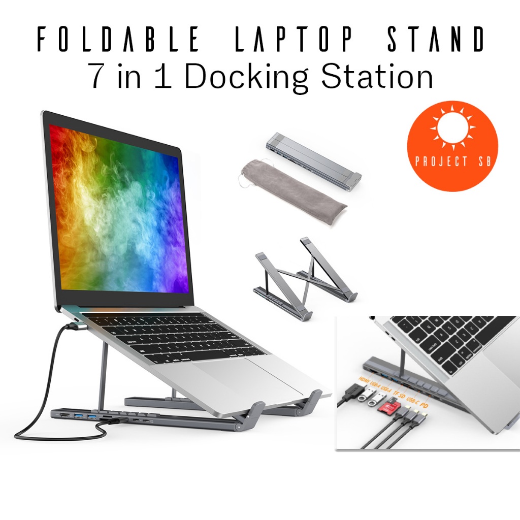 Foldable Aluminium Laptop stand Hub USB C 3.0 7 in 1 Docking Station 4K ...