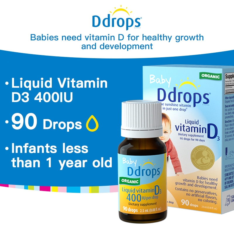 Ddrops Baby Liquid Vitamin D3 400IU Supplement for Infants. Toddler Immunity Booster 90 Drops(2 ...
