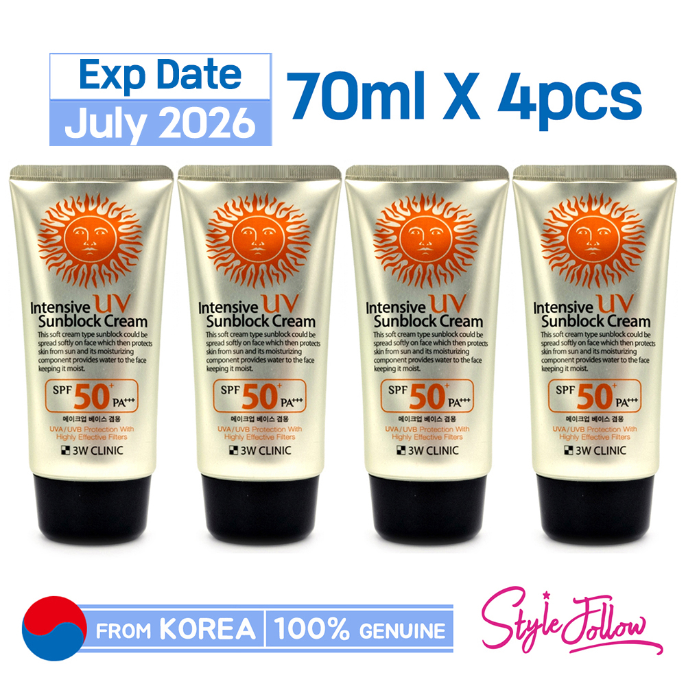 4pcs/280ml ️[3W CLINIC] Intensive UV Sunblock Cream 70ml (SPF50+/PA ...