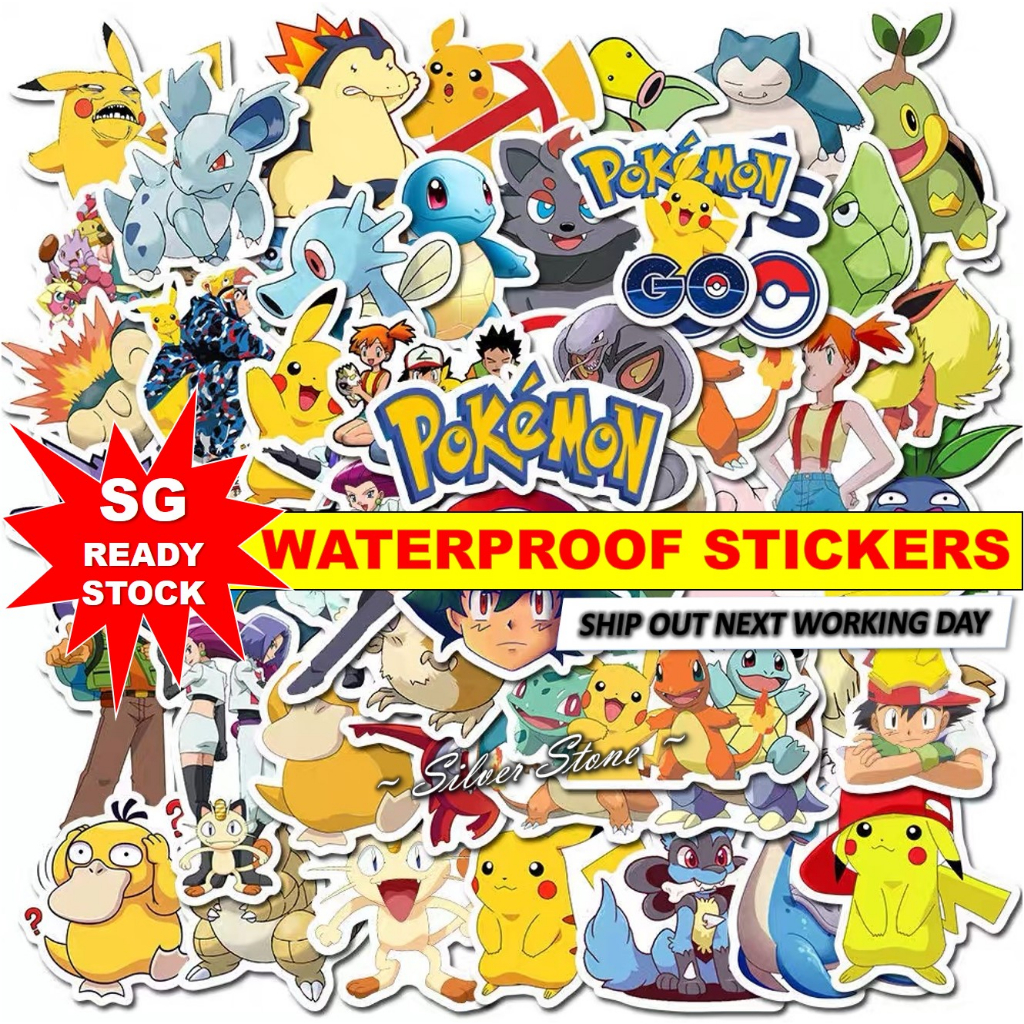 [SG READY STOCK] 50pcs Pokemon Waterproof Stickers PVC Vinyl Plastic ...