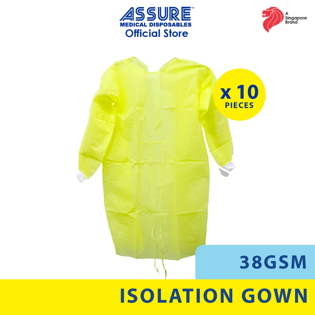 ASSURE Isolation Gown Yellow 38gsm, 125cm x 140cm, 10 Pce/Pkt | Shopee ...
