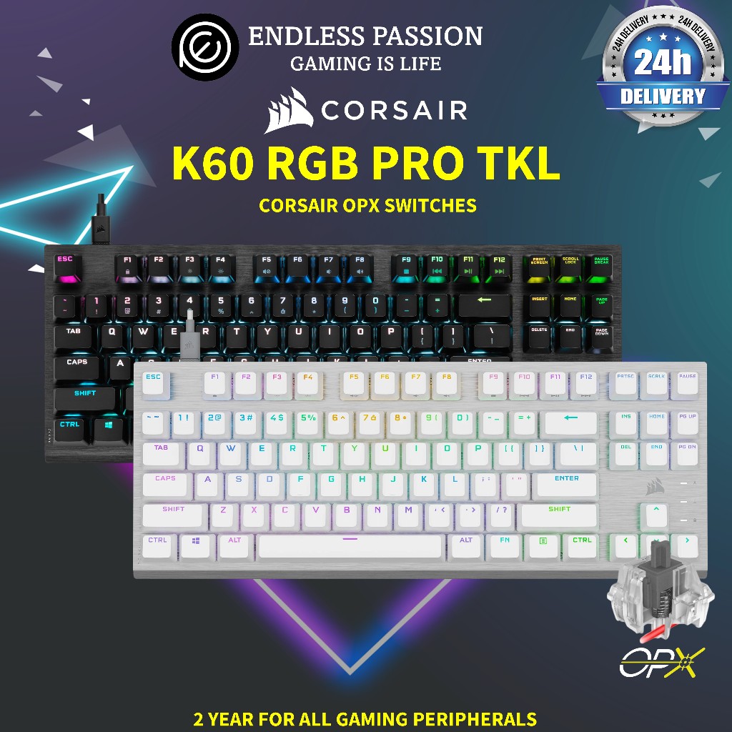 Corsair K60 RGB PRO TKL Tenkeyless Optical-Mechanical Gaming Keyboard ...