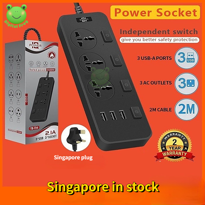 2M Expansion Cable Plug Socket 2.1A Fast Charging USB Port Universal ...