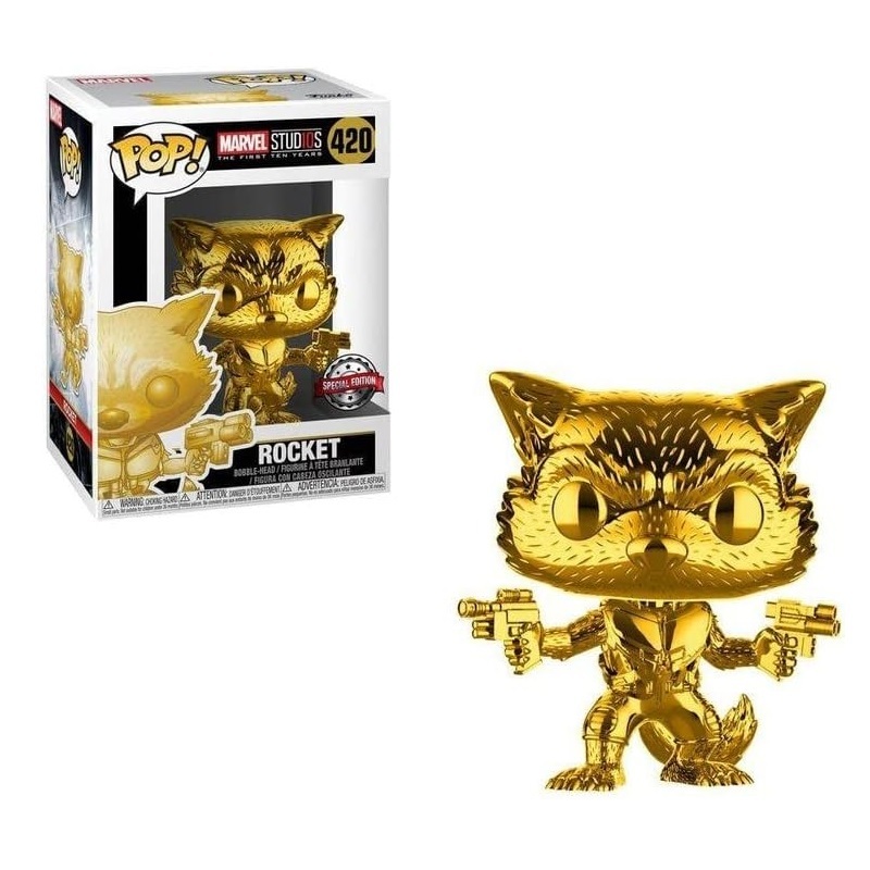 Funko POP! Marvel Studios 10th Anniversary: Rocket (Gold Chrome ...