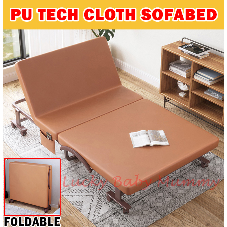 PU Tech Cloth Foldable Sofabed/ Simple Bed/Lazy/Folding/Local Stock ...