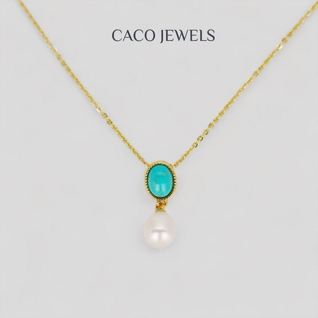 CACO Freshwater Pearl Pendant Necklace 14K Gold Plated with Turquoise ...