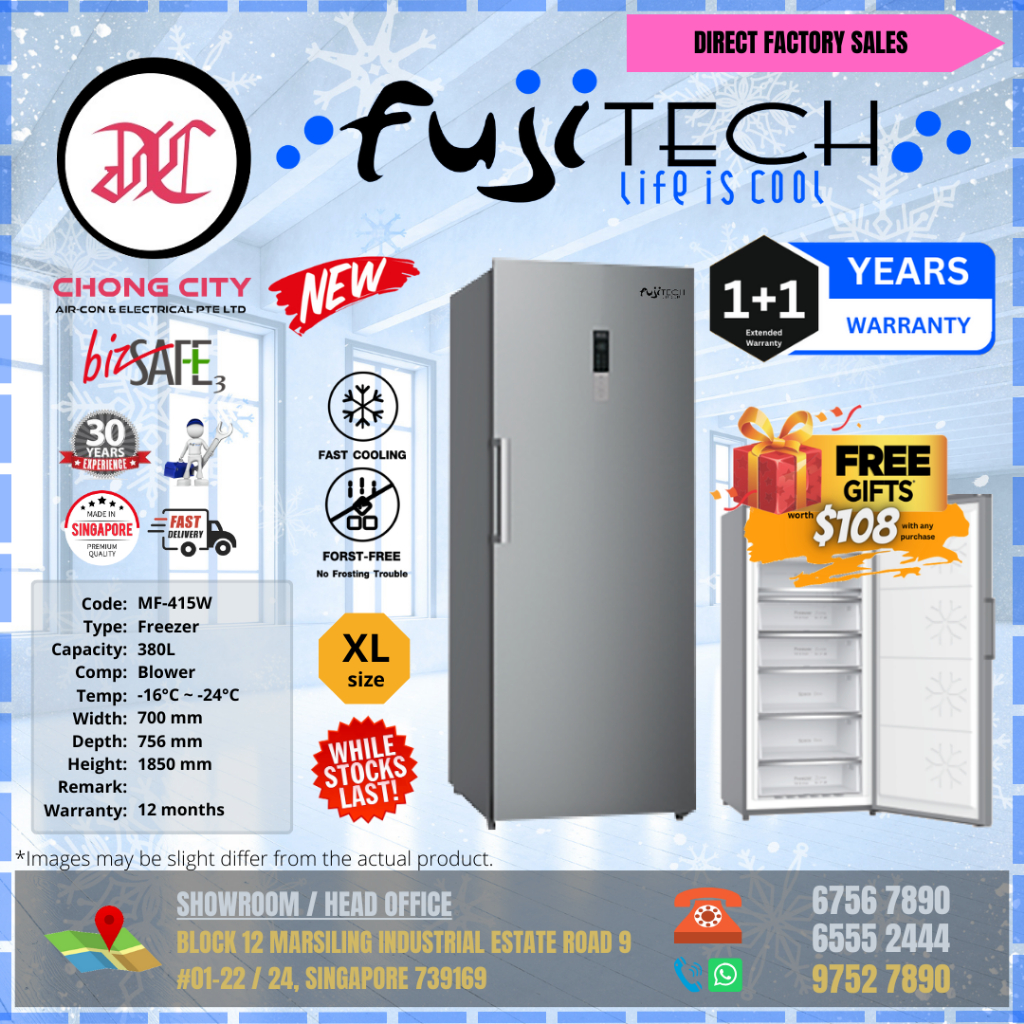 FUJITECH Single Door Upright Freezer - MF-415W | Shopee Singapore