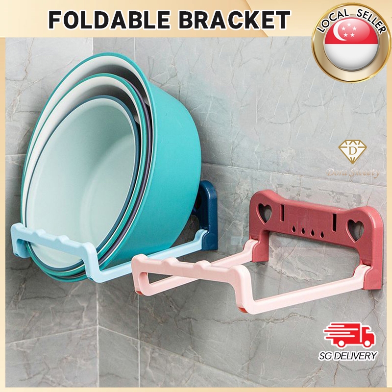 🇸🇬【SG stock】Wall Mounted Basin Holder Foldable Hole Free / Wash Basin ...