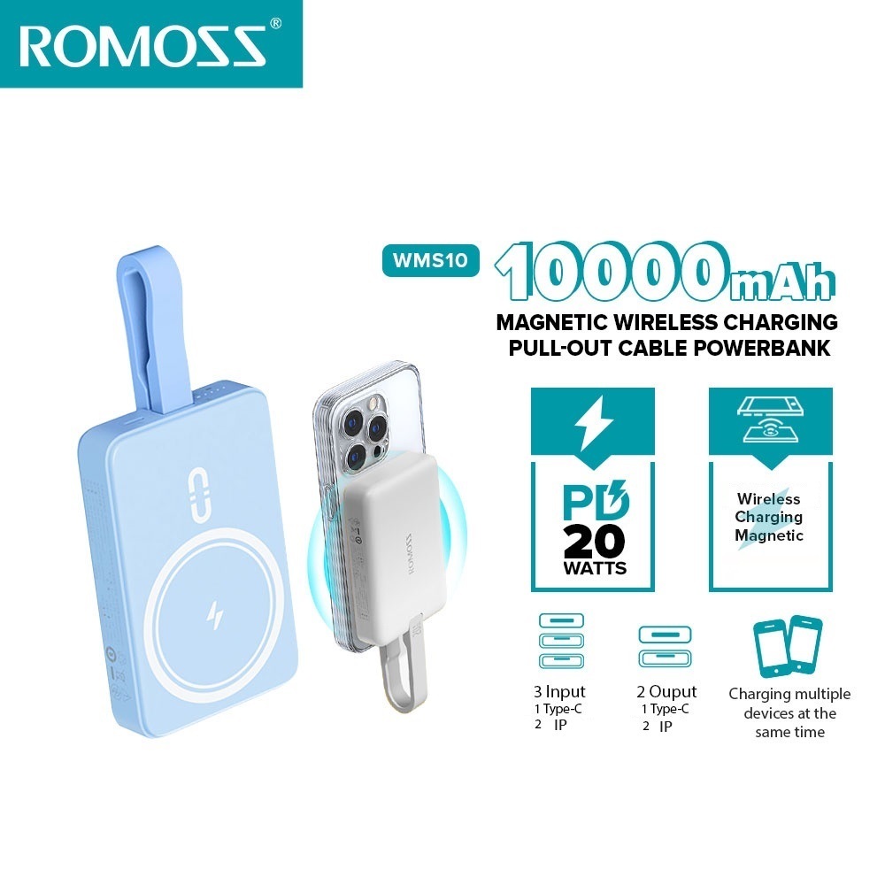 Romoss WMS10 10000mAh 15W Wireless Powerbank with Built in Cable Type C ...