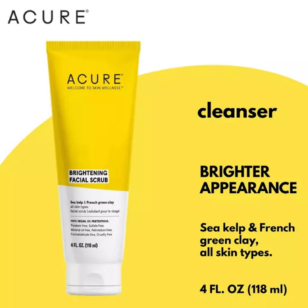Acure Brightening Facial Scrub & Cleansing Gel, 4 fl oz (118 ml ...