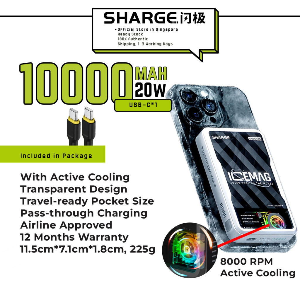 Shargeek/Sharge ICEMAG 10000mAh 20W Mag-netic Wireless Power Bank Wired ...