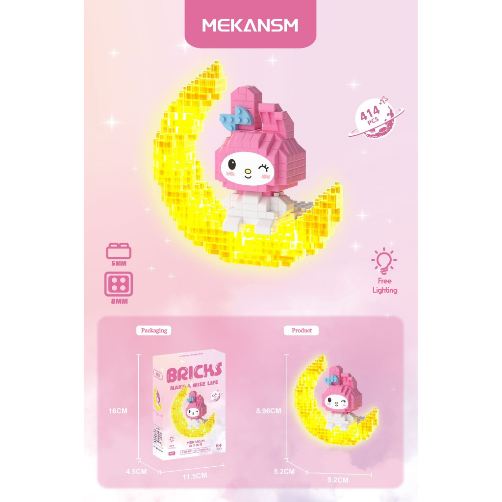 [SG Stock] Sanrio Melody Kuromi Mini Block Toys Moon with LED, Cute ...