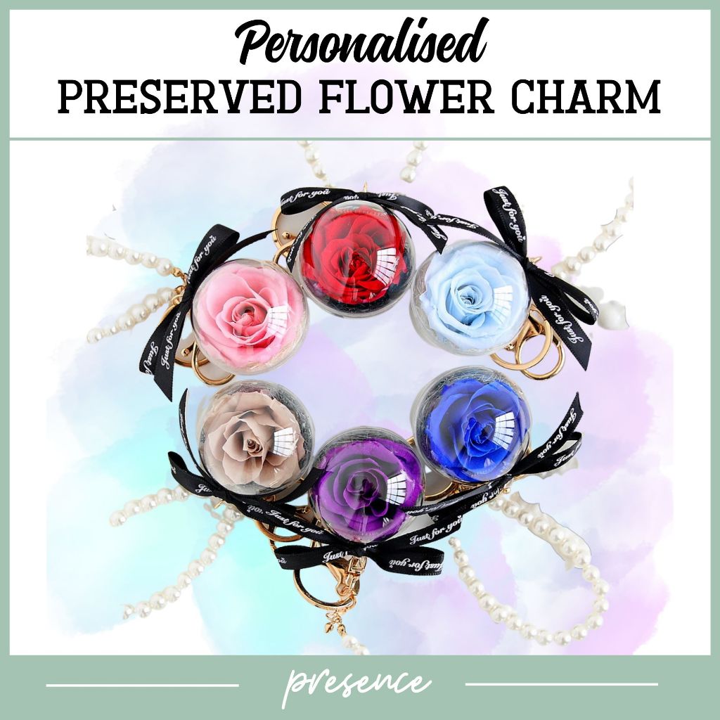 Personalised Preserved Rose Keychain | Cutomised Preserved Flower Charm ...