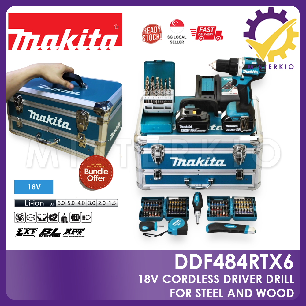 Makita DDF484RTX6, 18V 5.0AH Cordless Brushless Driver Drill, DDF484 ...