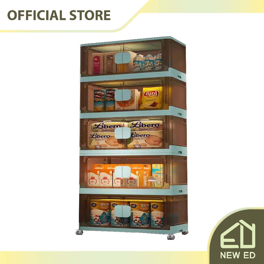 Newed Living Room 80cm Wide Foldable Plastic 5 Layer Storage Cabinet ...