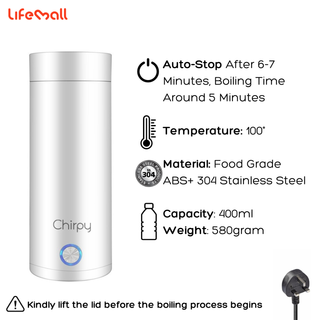 LifeMall- Chirpy 400ml Portable Electric Kettle Travel Kettle Travel ...