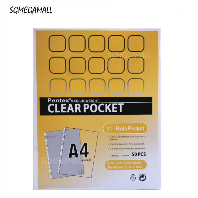 Pentex A4 Clear Pocket File Sheet 11 Hole 0.1mm (50 Pcs) | Shopee Singapore