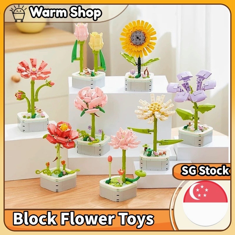 SG Ready Stock Building Blocks Flower Toys Potted Rose Bouquet Small ...
